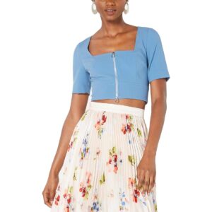 jill stuart womens blue short sleeve square neck crop top size: 0