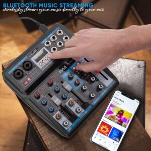 Pyle Professional Wireless DJ Audio Mixer - 6-Channel Bluetooth Compatible DJ Controller Sound Mixer w/ DSP Effects, USB Audio Interface, Dual RCA In, XLR/1/4" Microphone In, Headphone Jack- PMX44T.5