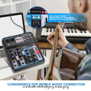 Pyle Professional Wireless DJ Audio Mixer - 6-Channel Bluetooth Compatible DJ Controller Sound Mixer w/ DSP Effects, USB Audio Interface, Dual RCA In, XLR/1/4" Microphone In, Headphone Jack- PMX44T.5