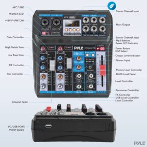 Pyle Professional Wireless DJ Audio Mixer - 6-Channel Bluetooth Compatible DJ Controller Sound Mixer w/ DSP Effects, USB Audio Interface, Dual RCA In, XLR/1/4" Microphone In, Headphone Jack- PMX44T.5