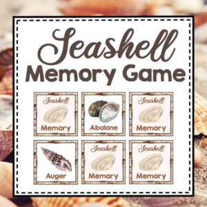 printable seashell memory game - ocean unit study