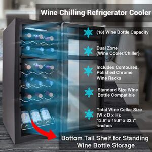 NutriChef PKCWCDS185 Cellar Cooler for White and Red Wines Chiller, 18 Bottle Dual Zone-Stainless Steel