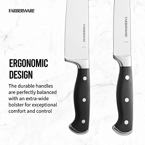 Farberware 15-Piece Forged Triple Riveted Knife Block Set, High Carbon-Stainless Steel Kitchen Knives, Razor-Sharp Knife Set with Wood Block, Graphite