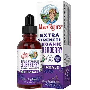 maryruth organics elderberry syrup extra strength, usda organic elderberry, sugar free adults & kids immune support supplement for ages 1+, clean label project verified®, vegan, gluten free, 2 fl oz