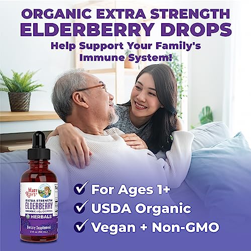 MaryRuth Organics Elderberry Syrup Extra Strength, USDA Organic Elderberry, Sugar Free Adults & Kids Immune Support Supplement for Ages 1+, Clean Label Project Verified®, Vegan, Gluten Free, 2 Fl Oz