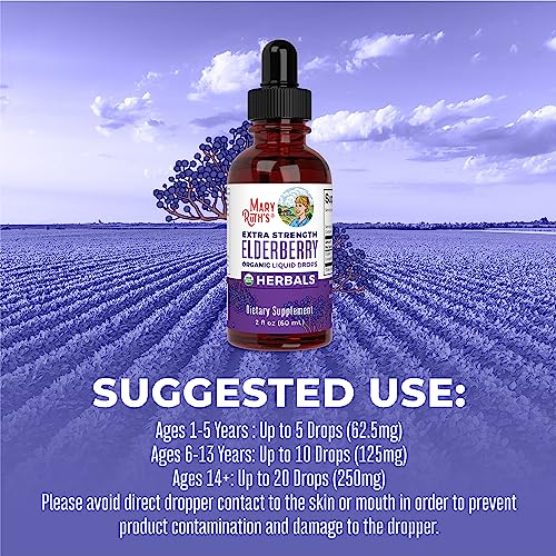 MaryRuth Organics Elderberry Syrup Extra Strength, USDA Organic Elderberry, Sugar Free Adults & Kids Immune Support Supplement for Ages 1+, Clean Label Project Verified®, Vegan, Gluten Free, 2 Fl Oz