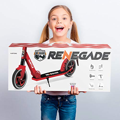 Hurtle Renegade Kick Scooters for Kids Teenagers Adults- 2 Wheel Kids Scooter with Adjustable T-Bar Handlebar - Alloy Anti-Slip Deck - Portable Folding Scooters for Kids with Carrying Strap