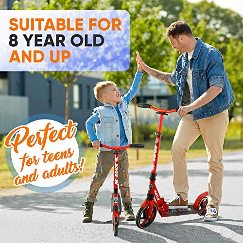 Hurtle Renegade Kick Scooters for Kids Teenagers Adults- 2 Wheel Kids Scooter with Adjustable T-Bar Handlebar - Alloy Anti-Slip Deck - Portable Folding Scooters for Kids with Carrying Strap