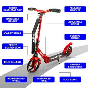 Hurtle Renegade Kick Scooters for Kids Teenagers Adults- 2 Wheel Kids Scooter with Adjustable T-Bar Handlebar - Alloy Anti-Slip Deck - Portable Folding Scooters for Kids with Carrying Strap