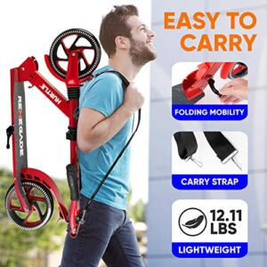 Hurtle Renegade Kick Scooters for Kids Teenagers Adults- 2 Wheel Kids Scooter with Adjustable T-Bar Handlebar - Alloy Anti-Slip Deck - Portable Folding Scooters for Kids with Carrying Strap