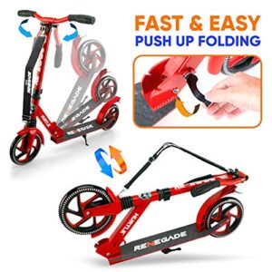 Hurtle Renegade Kick Scooters for Kids Teenagers Adults- 2 Wheel Kids Scooter with Adjustable T-Bar Handlebar - Alloy Anti-Slip Deck - Portable Folding Scooters for Kids with Carrying Strap