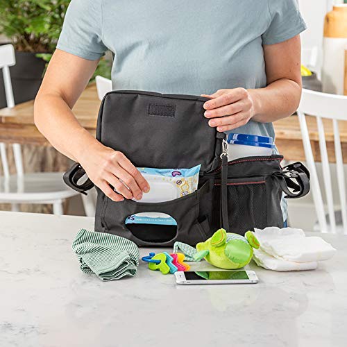 Lusso Gear Stroller Organizer With Cup Holder - Fits Strollers, Stroller Accessory for Baby Storage On the Go, Stroller Caddy With Multiple Storage Sections, Secure Fit Won’t Slip or Slide (Black)