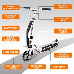 Hurtle Renegade Kick Scooters for Kids Teenagers Adults- 2 Wheel Kids Scooter with Adjustable T-Bar Handlebar - Alloy Anti-Slip Deck - Portable Folding Scooters for Kids with Carrying Strap