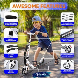 Hurtle Renegade Kick Scooters for Kids Teenagers Adults- 2 Wheel Kids Scooter with Adjustable T-Bar Handlebar - Alloy Anti-Slip Deck - Portable Folding Scooters for Kids with Carrying Strap