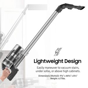 Samsung Jet 75 Stick Cordless Lightweight Vacuum Cleaner with Removable Long Lasting Battery and 200 Air Watt Suction Power, Complete with 180 Deg Swivel Brush, Titan Silver