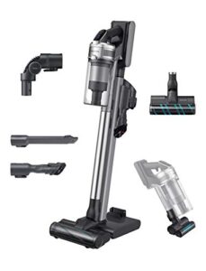 samsung jet 90 cordless stick vacuum long lasting battery and 200 air watt suction power, complete with telescopic pipe, titan silver