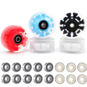 vaka luminous light up quad roller skate wheels with bankroll bearings installed 4 pack - pop quad roller skate wheels 32mm x 58mm (white)