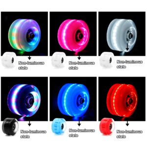 VAKA Luminous Light Up Quad Roller Skate Wheels with BankRoll Bearings Installed 4 Pack - Pop Quad Roller Skate Wheels 32mm x 58mm (White)