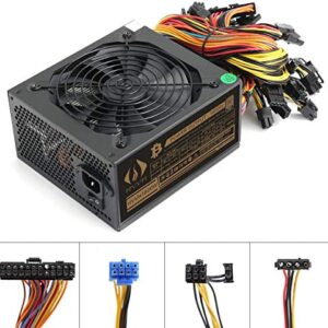 HVVH 20+4 Pin Silent Noise Reduction Miner/PC GPU ATX 1600W Power Supply 87 Plus Gold Designed for US Voltage 110V 1600w Mining ETH PSU Max Support 8 Graphics with 1.5m US Plug Adapter Cable