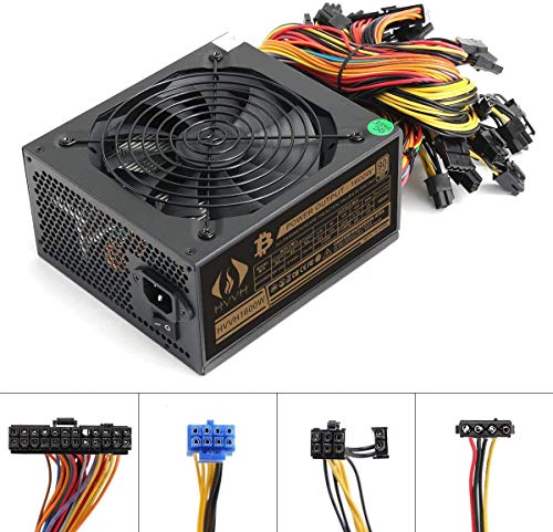 HVVH 20+4 Pin Silent Noise Reduction Miner/PC GPU ATX 1600W Power Supply 87 Plus Gold Designed for US Voltage 110V 1600w Mining ETH PSU Max Support 8 Graphics with 1.5m US Plug Adapter Cable