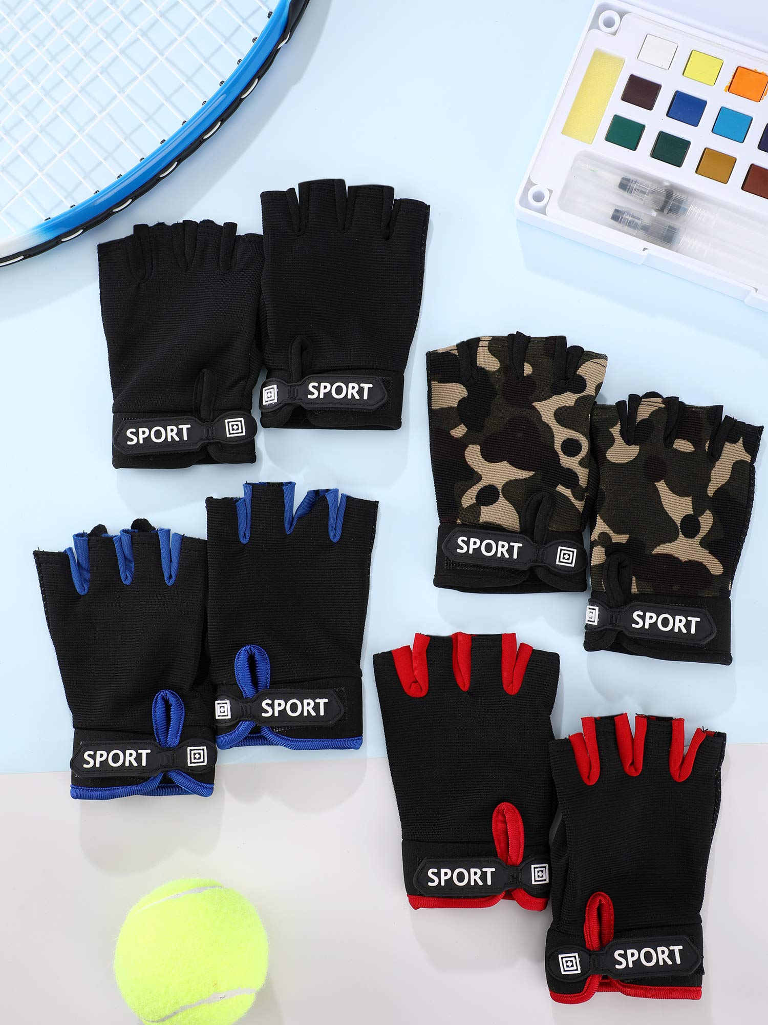 SATINIOR 4 Pairs Kids Half Finger Cycling Gloves Non Slip Sports Gloves for Summer Outdoor Sports Children