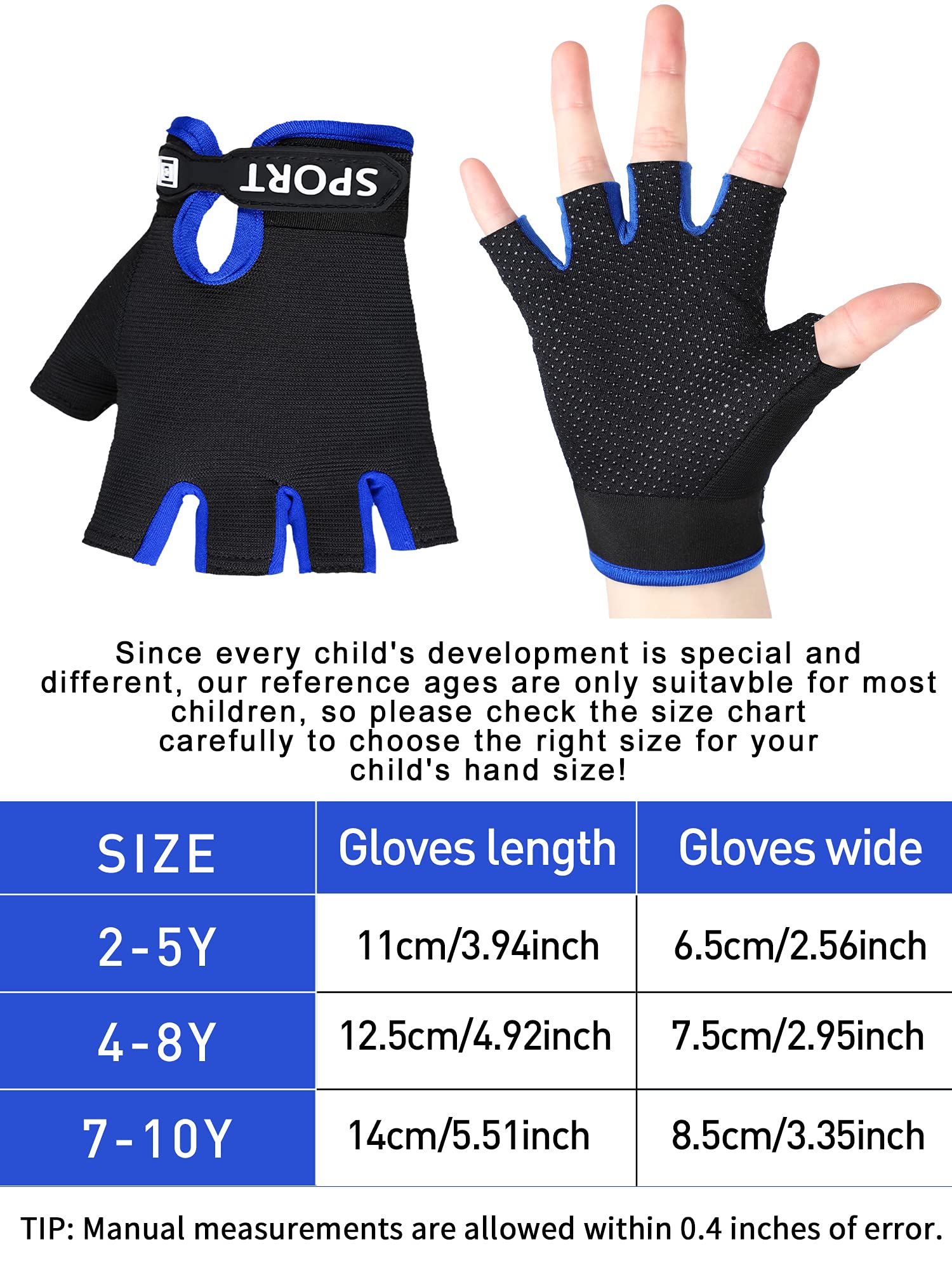 SATINIOR 4 Pairs Kids Half Finger Cycling Gloves Non Slip Sports Gloves for Summer Outdoor Sports Children