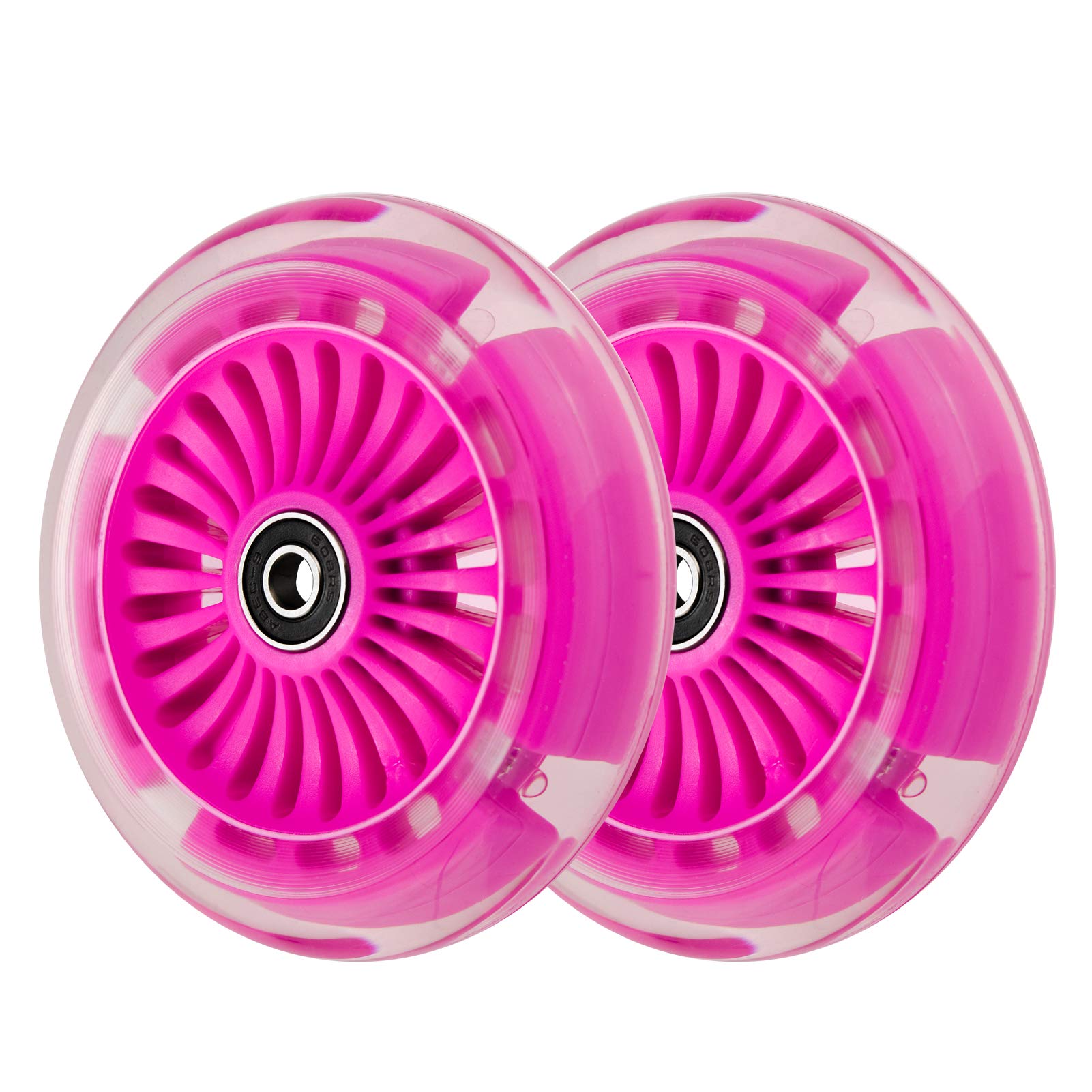 120mm 3-Wheeled Scooter Front Led Light Up Replacement Wheels, Kid Scooter Flashing Wheel Set for Kid Push Kick Scooter (Pair) (Pink)