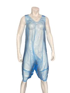 haian pvc ab unisex snap through crotch romper (large, transparent blue)