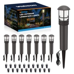 volisun outdoor led landscape lighting,8-pack 3w 12v low voltage pathway lights,outdoor waterproof garden lights,aluminum housing etl listed,cri 90+,3000k warm white for driveway sidewalk