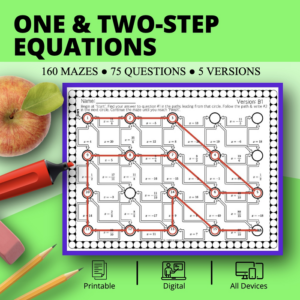 algebra: one & two-step equations maze activity sets