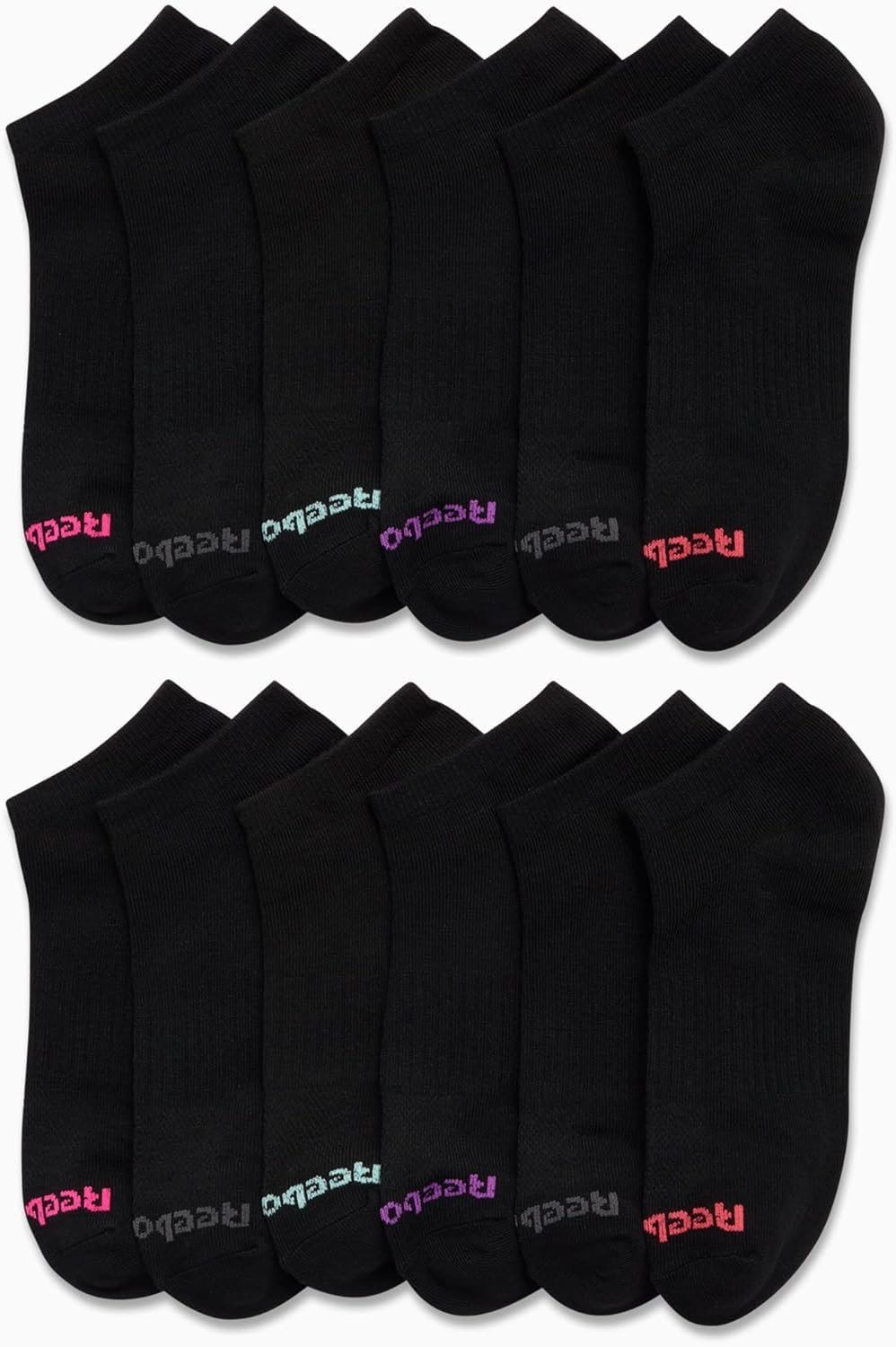 Reebok Women's Athletic Socks - Performance Low Cut Socks (12 Pack), Size 4-10, All Black