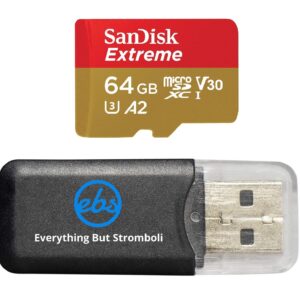 SanDisk Extreme 64GB V30 A2 MicroSDXC Memory Card for DJI Works with Mavic Air 2 Drone 4K 8K Bundle with (1) Everything But Stromboli MicroSD Reader