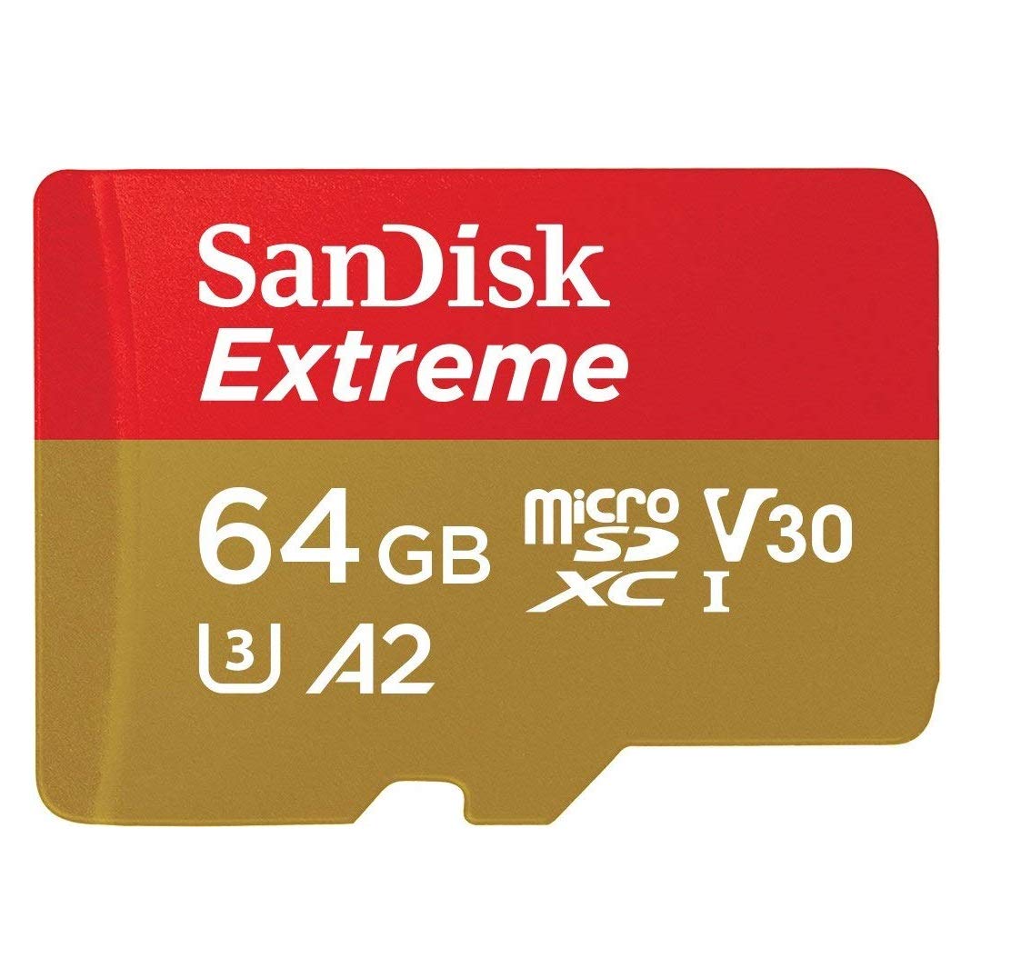 SanDisk Extreme 64GB V30 A2 MicroSDXC Memory Card for DJI Works with Mavic Air 2 Drone 4K 8K Bundle with (1) Everything But Stromboli MicroSD Reader