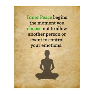 inner peace begins - spiritual yoga inspirational wall art, meditation parchment paper motivational wall decor print for living room decor, home decor, office decor, or bedroom decor, unframed - 8x10