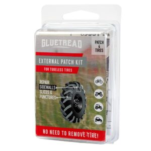 gluetread external patch kit - for tubeless tires - no need to remove tire - kit includes enough material to patch 4 tires - atv sidewall repair kit