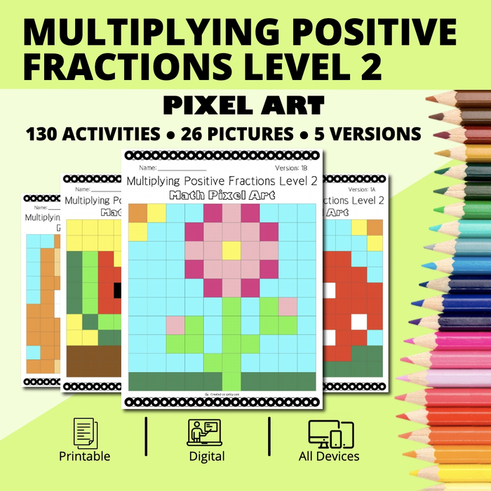 Spring: Multiplying Fractions Level 2 Pixel Art