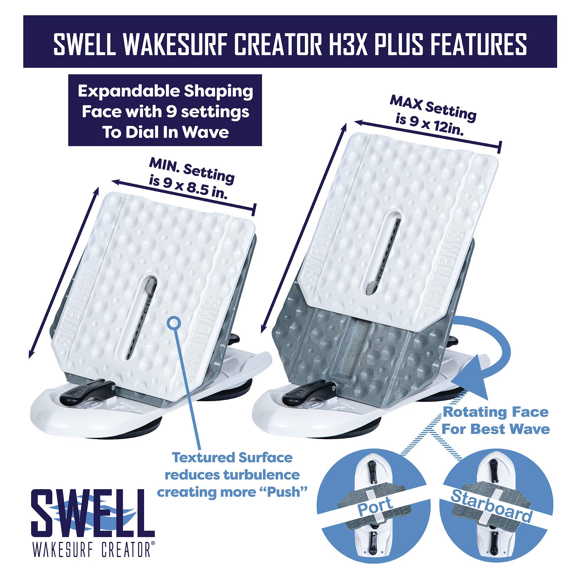 SWELL Wakesurf Creator H3X Plus - The Best Wake Shaper - Extendable Length, Rotating with Hydrodynamic Texture