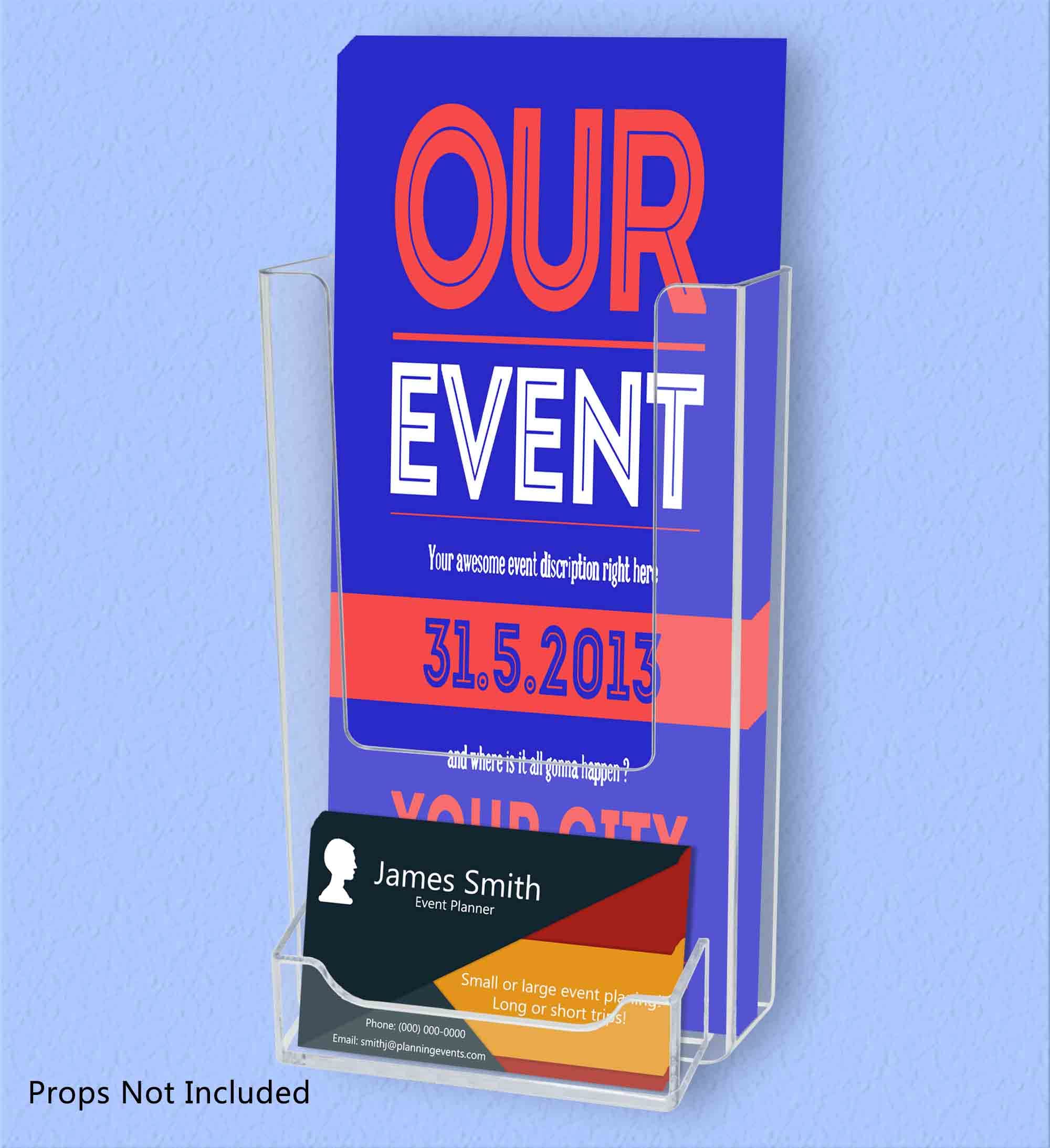 Marketing Holders 4 Pack Brochure Holder with Hardware for 4 Inch Trifolds and 3.5" x 2" Cards Printed Media for Tourist Attractions Gift Shops Retail Flyers Clear Acrylic Wall Mount