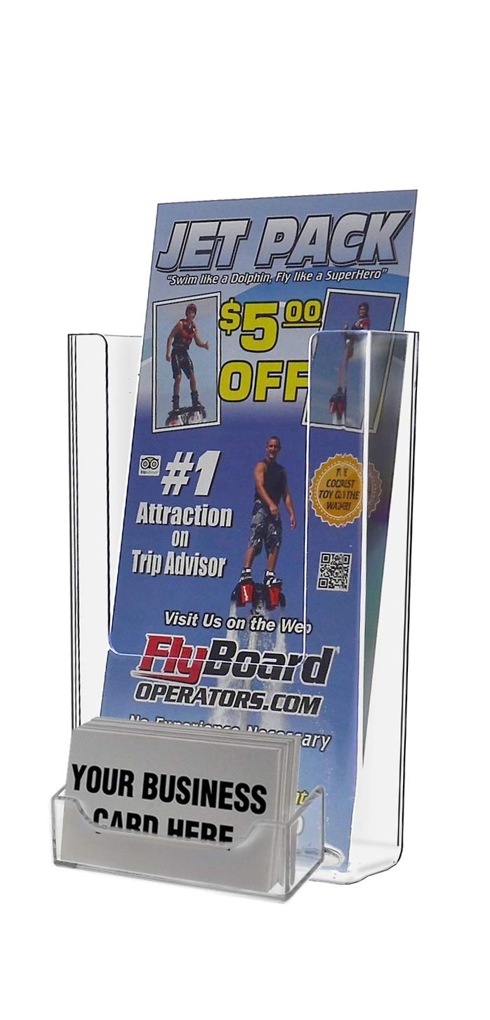 Marketing Holders 4 Pack Brochure Holder with Hardware for 4 Inch Trifolds and 3.5" x 2" Cards Printed Media for Tourist Attractions Gift Shops Retail Flyers Clear Acrylic Wall Mount