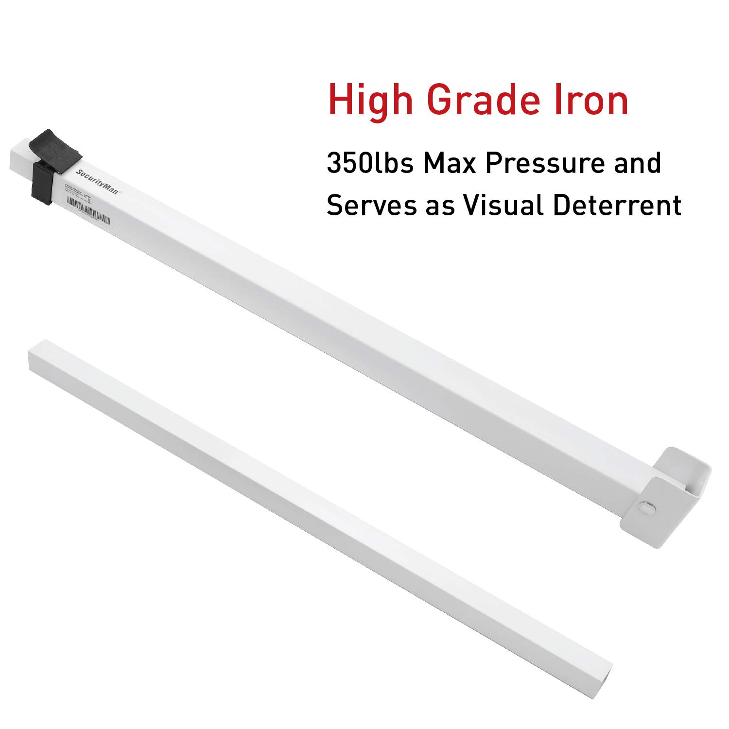 SecurityMan Sliding Door Security Bar - Dual Use as Patio Door Security Bar or Window Security Lock with Anti Lift Safety - Child Proof and Adjustable 19"-51" - Constructed of High Grade Iron - White