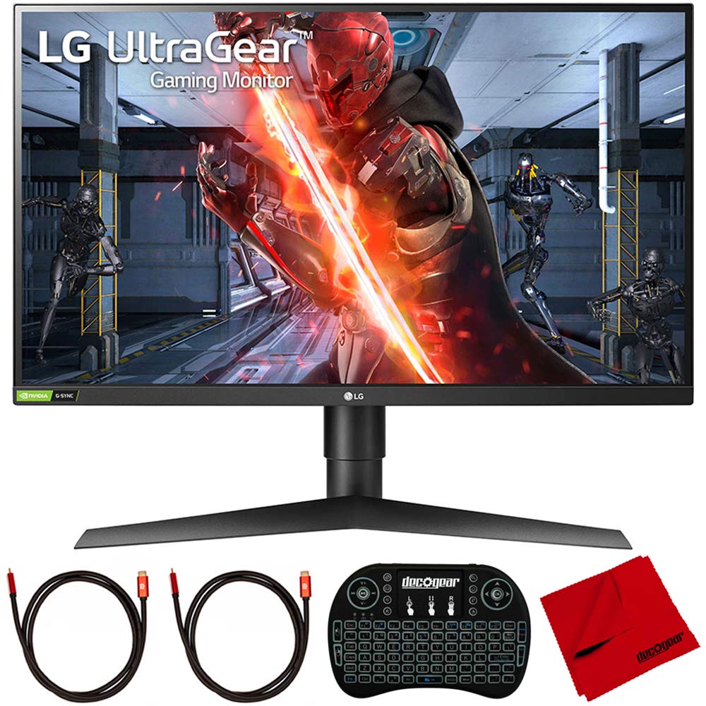 LG 27GN750-B 27 inch Ultragear FHD IPS 1ms 240Hz HDR 10 Gaming Monitor Bundle with 2.4GHz Wireless Keyboard, 2X 6FT Universal HDMI 2.0 Cable and Microfiber Cleaning Cloth