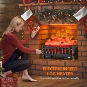 VIVOHOME 110V Electric Fireplace Log Set Heater with Glowing Ember Bed and Remote Controller Golden