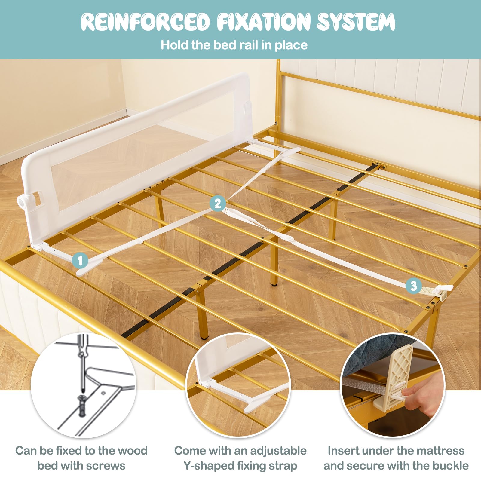 BABY JOY Bed Rails for Toddlers, Extra Long, Swing Down Safety Bed Guard for Convertible Crib, Folding Baby Bedrail for Kids Twin, Double, Full Size Queen & King Mattress (60-Inch, White)