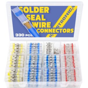 330PCS Solder Seal Wire Connectors-haisstronica Marine Grade - Heat Shrink Butt Connectors-Self Solder for Electrical,Stereo(30Yellow 80White 110Red 110Blue)