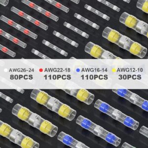 330PCS Solder Seal Wire Connectors-haisstronica Marine Grade - Heat Shrink Butt Connectors-Self Solder for Electrical,Stereo(30Yellow 80White 110Red 110Blue)