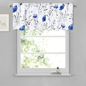 vertkrea curtains flower watercolor window drapes blue valance 52 × 18 inches flower and leaves rod pocket valances for kitchen bathroom living room bedroom nursery 1 panel