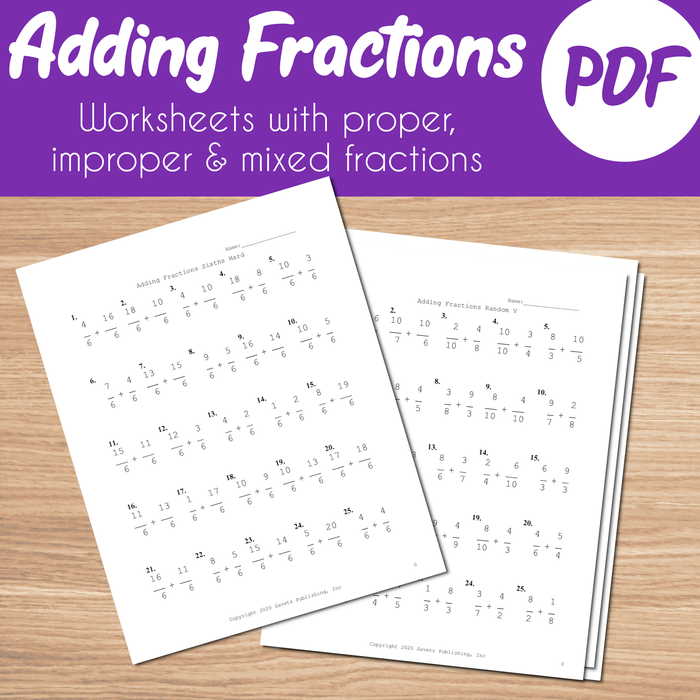 Adding Fractions Worksheets