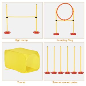 PawHut 4-Piece Dog Agility Training Equipment Doggie Obstacle Course with Tunnel, Hurdle Bar, Hoop, Weave Poles, and Easy Carry Case