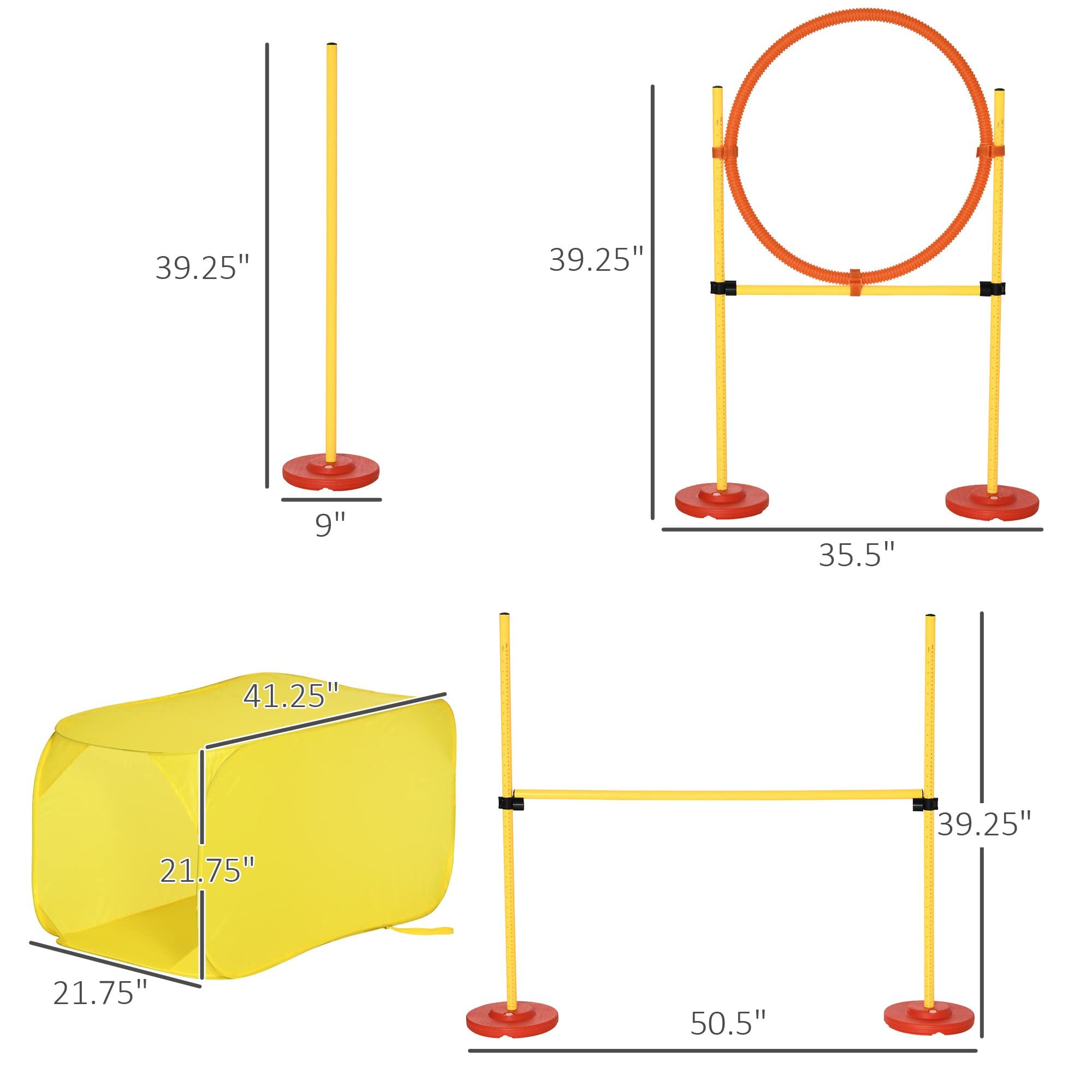 PawHut 4-Piece Dog Agility Training Equipment Doggie Obstacle Course with Tunnel, Hurdle Bar, Hoop, Weave Poles, and Easy Carry Case