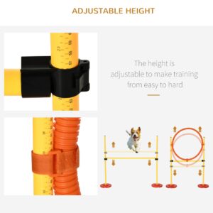 PawHut 3PCs Dog Agility Training Equipment, Outdoor Obstacle Course Starter Kit with Hoop, Hurdle, Weave Poles and Carrying Bag